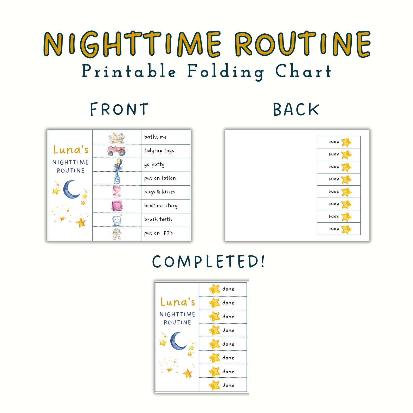 Toddler Nighttime Routine Chart, Visual Schedule for Kids, Bedtime ...