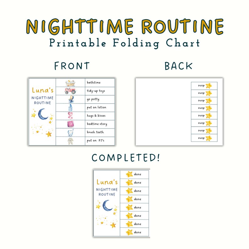 Toddler Nighttime Routine Chart, Visual Schedule for Kids, Bedtime ...