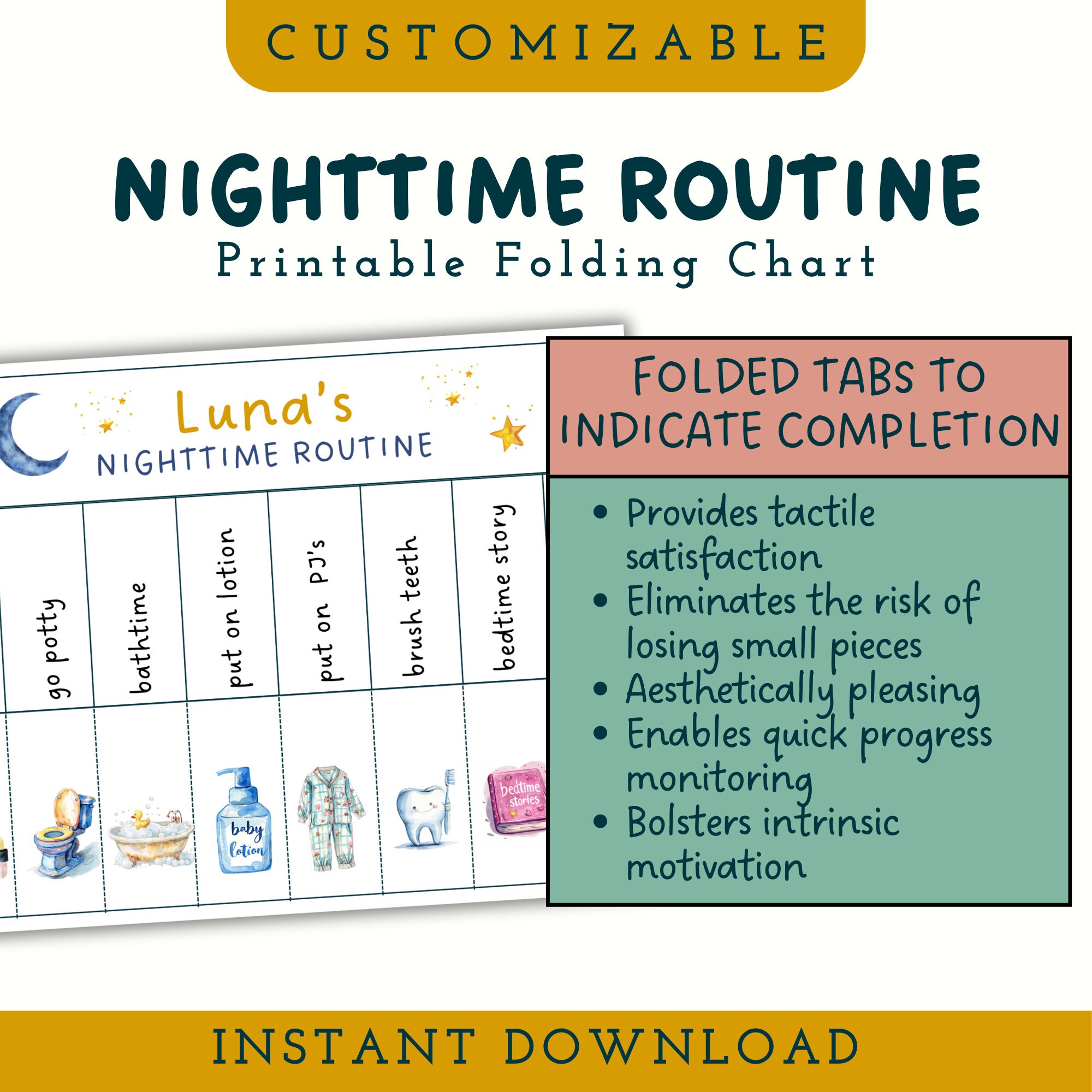 Toddler Nighttime Routine Chart, Visual Schedule for Kids, Bedtime ...