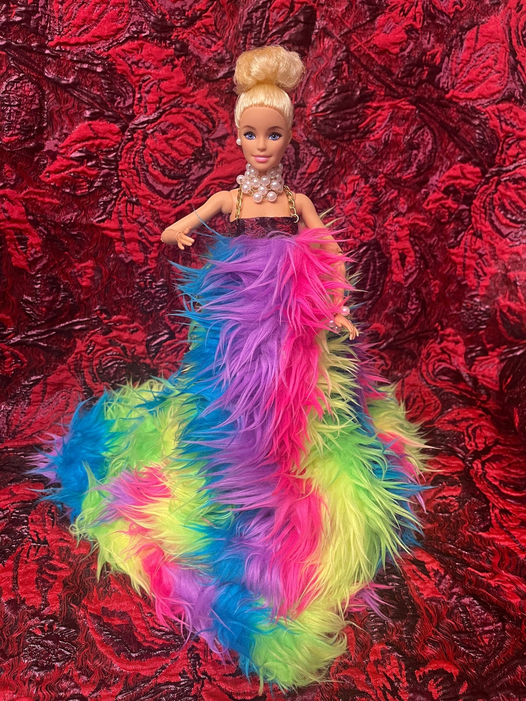 LGBT One of a Kind Collectible Couture Rainbow Fur and Silk Barbie Doll ...
