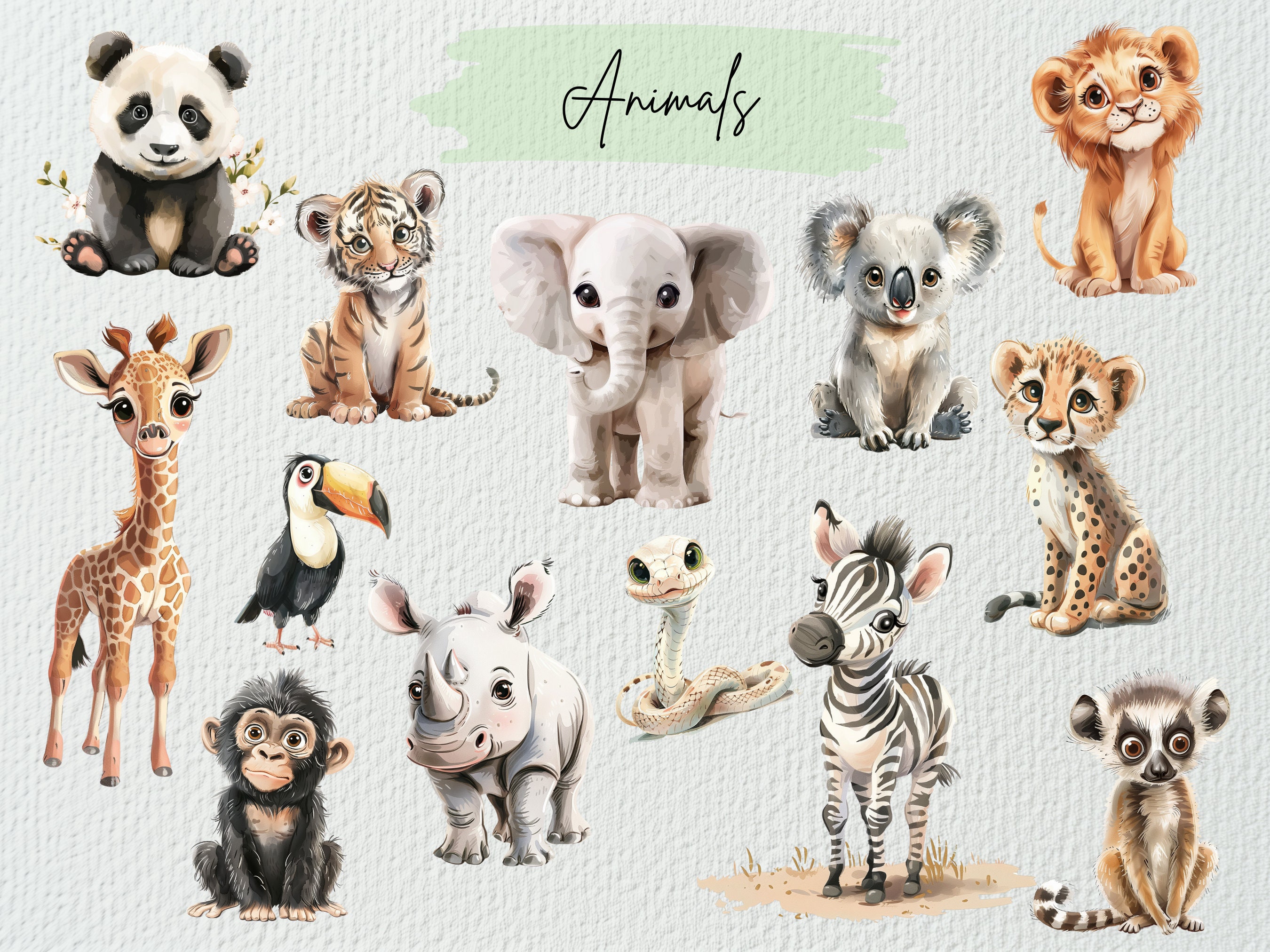 Baby Jungle Animals Clipart Watercolor Jungle Clip Art Bundle Jungle ...