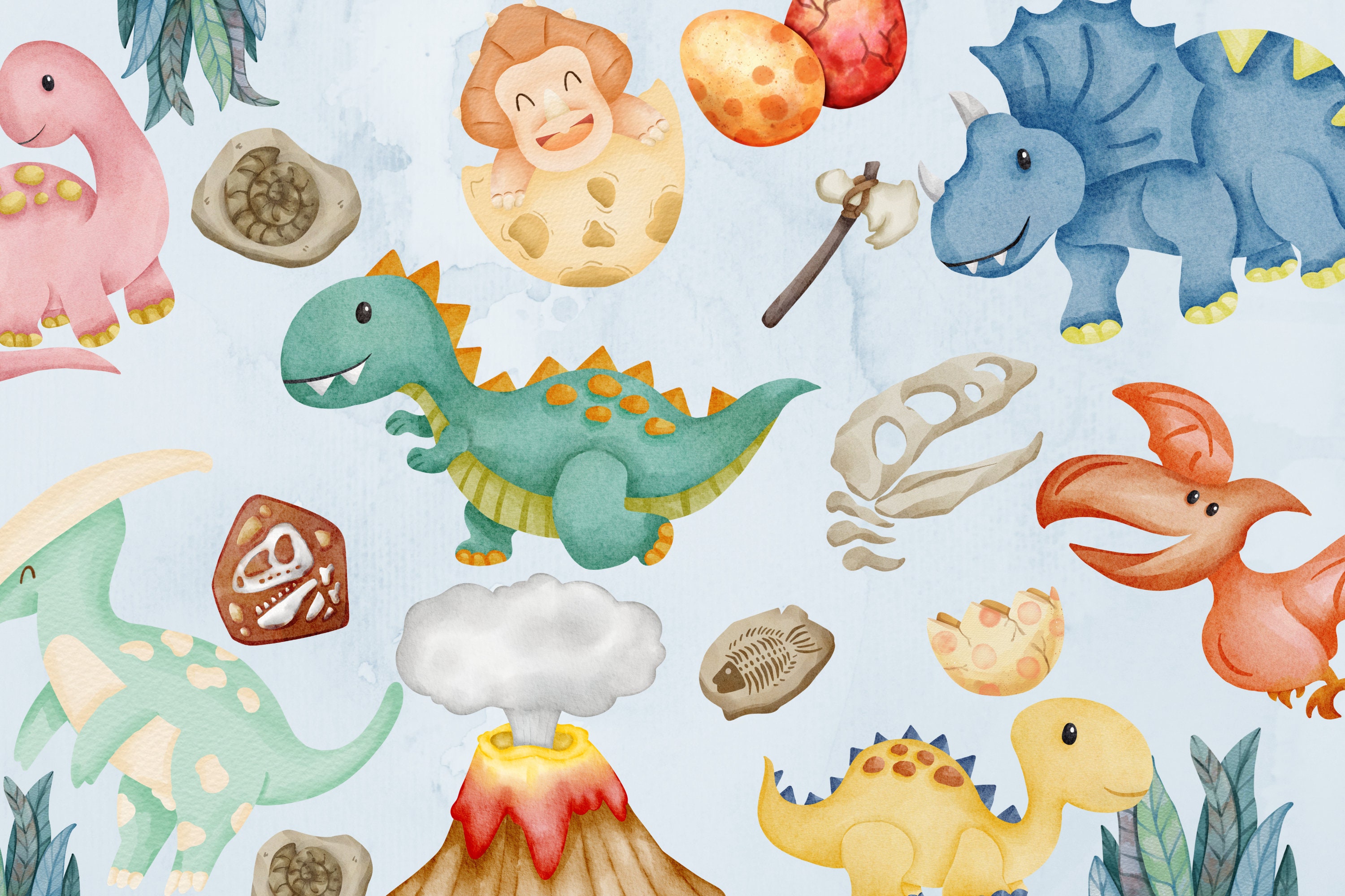 Watercolor Dinosaur Clipart Bundle Dinosaur PNG Dinosaur Baby Shower ...