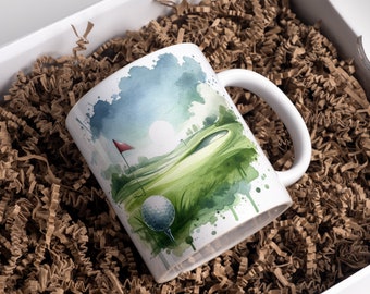 Watercolor Golfer Golf Cart Mug Wrap 11oz & 15oz Mug Template, Golf Mug ...