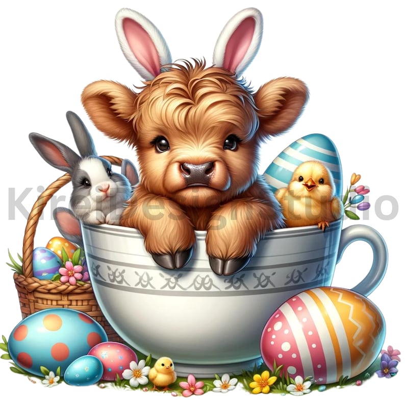 Highland Cow Clipart Images, Easter Highland Cows, Easter PNG, Highland ...