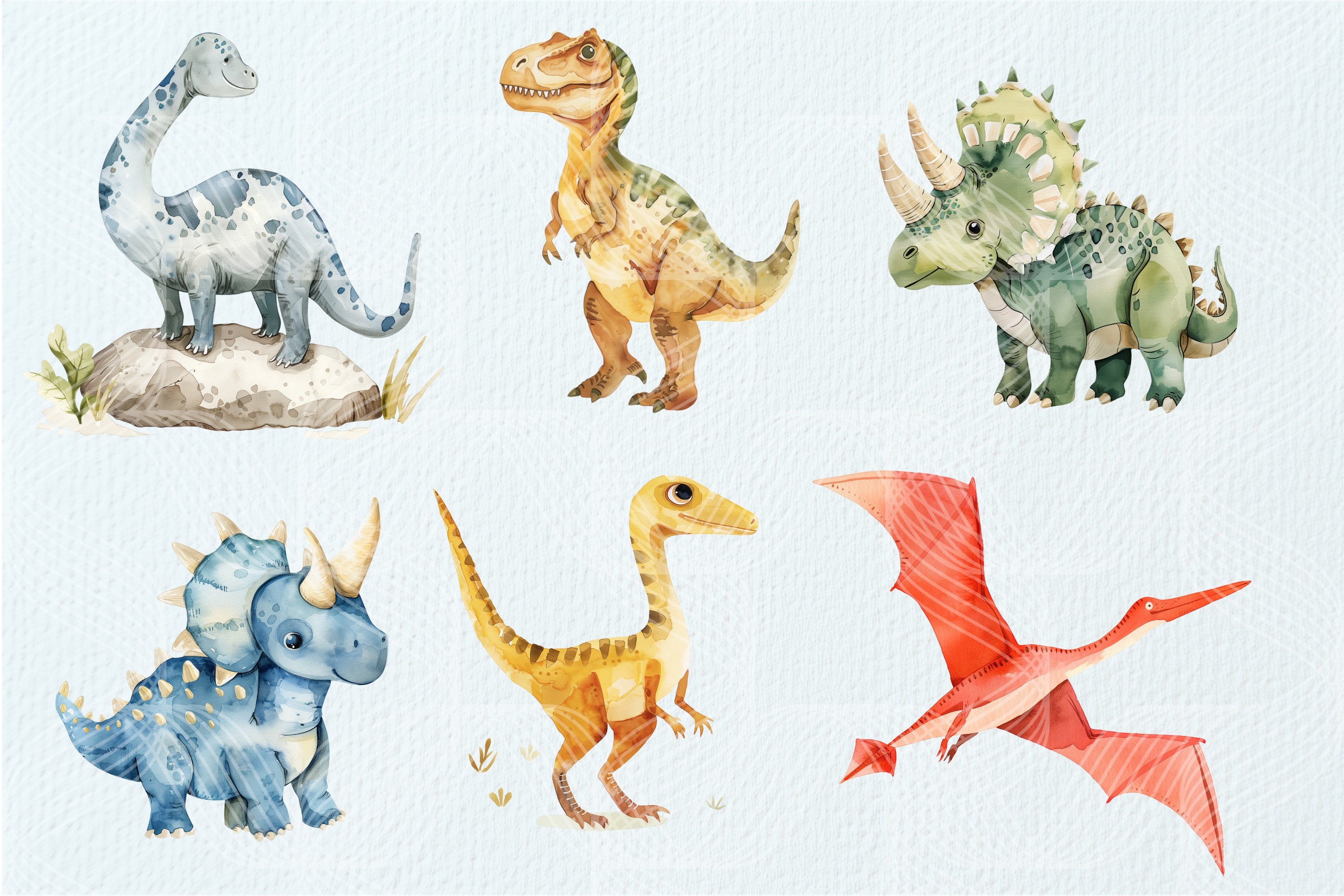 Watercolor Dinosaur Clipart Bundle Cute Dino Clip Art Dinosaur Birthday ...