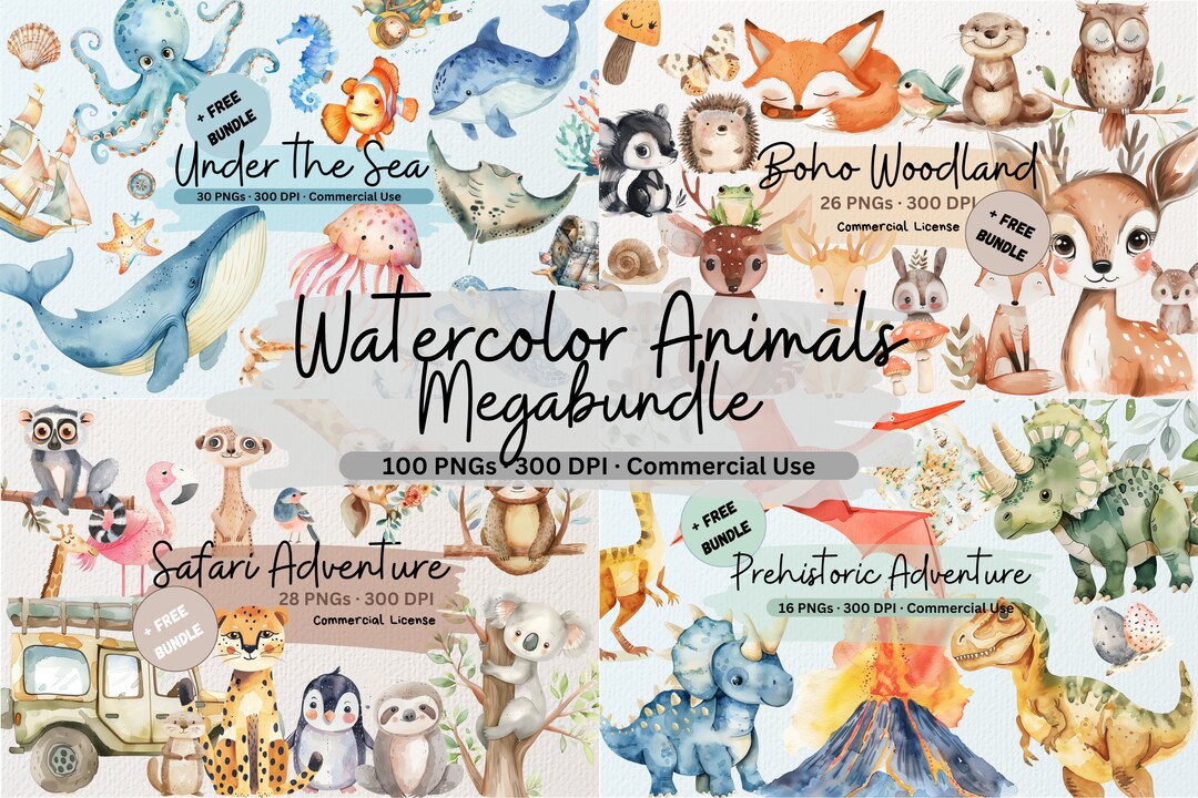 Watercolour Animal Clipart Bundle | Baby Shower Animal Clipart Bundle ...