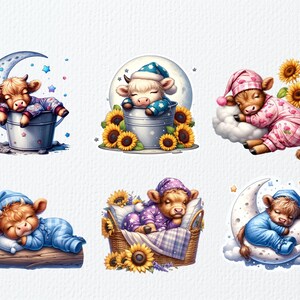 Watercolor Sleeping Animals Clipart | Highland Cow Clipart | Baby ...