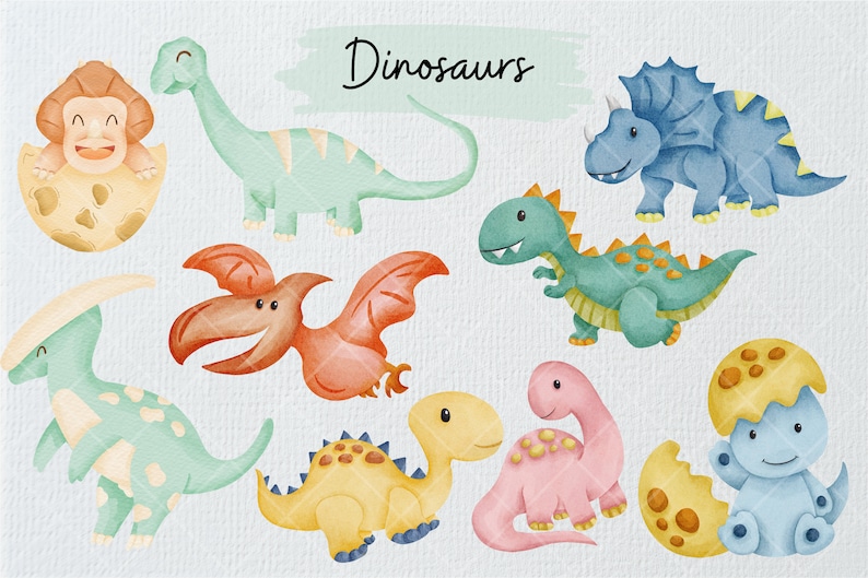 Watercolor Dinosaur Clipart Bundle Dinosaur PNG Dinosaur Baby Shower ...
