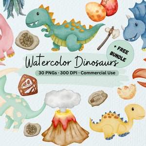 Watercolor Dinosaur Clipart Bundle | Dinosaur PNG | Dinosaur Baby ...