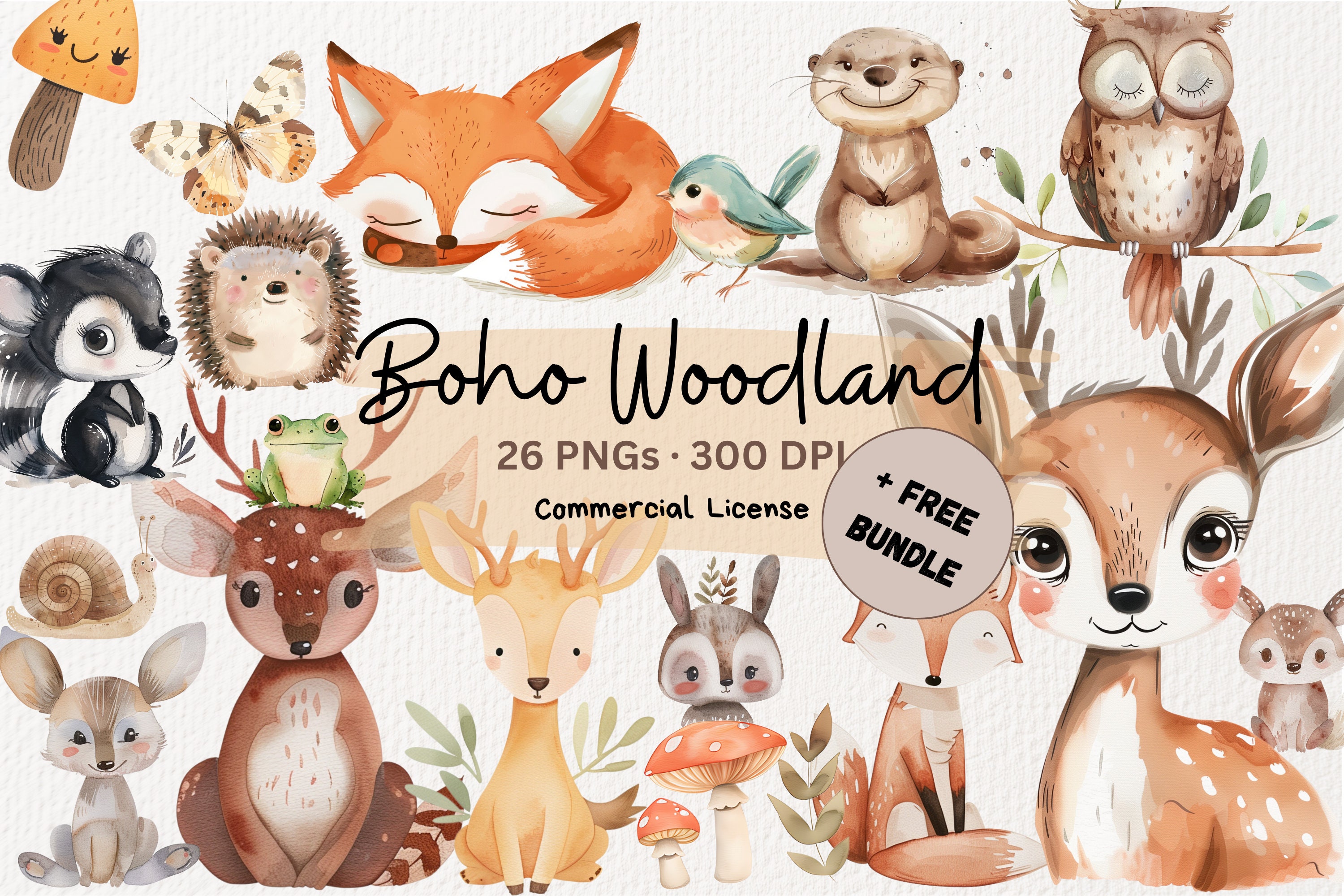 Boho Woodland Clipart Cute Woodland Animals Clipart Baby Animals ...