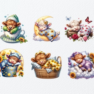 Watercolor Sleeping Animals Clipart | Highland Cow Clipart | Baby ...