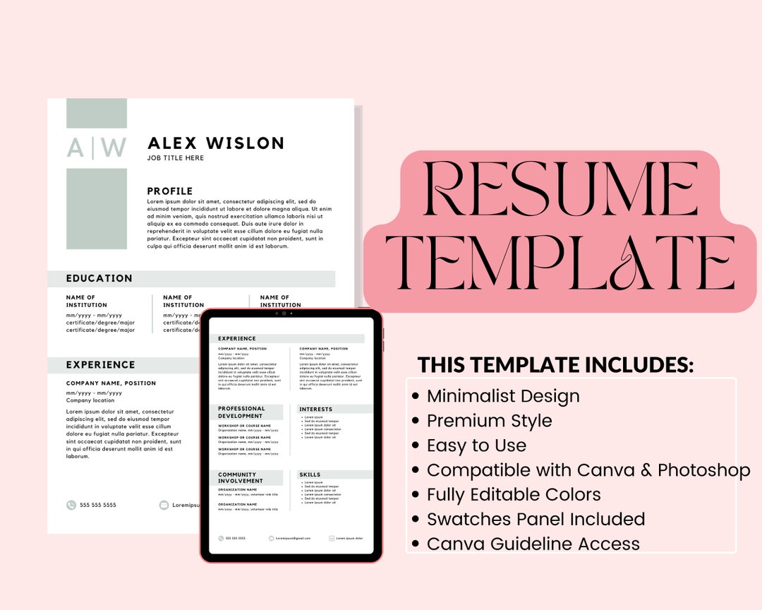 Editable Resume CV Set Professional Templates for Canva Job Application ...
