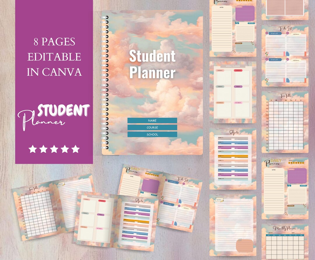 Student Planner 2025 Editable Printable | Pink Cloud Special Ultimate ...