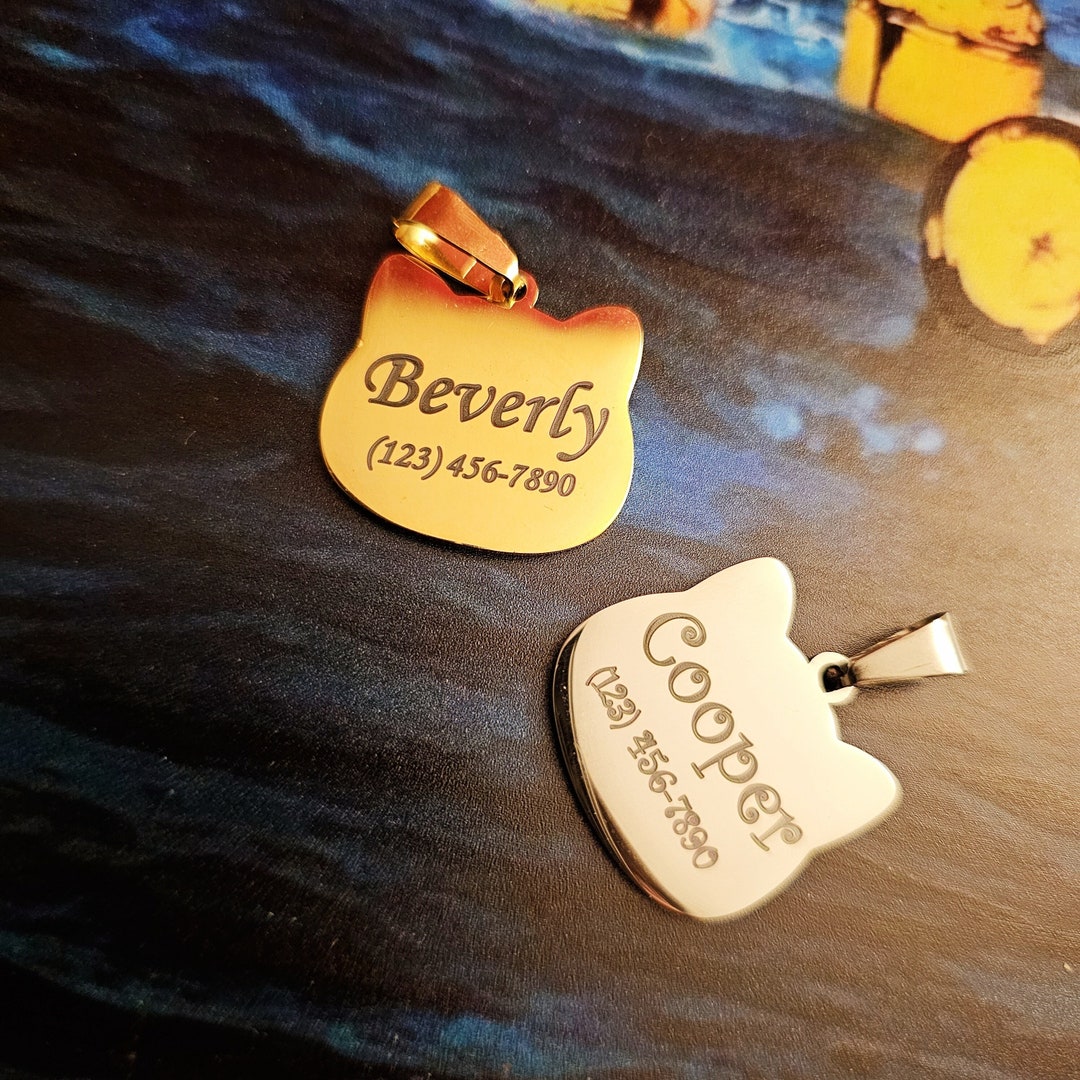 Custom Cat Face Shaped ID Tag, Pet ID Tag, Kitten Tag Gift Metal Tag ...