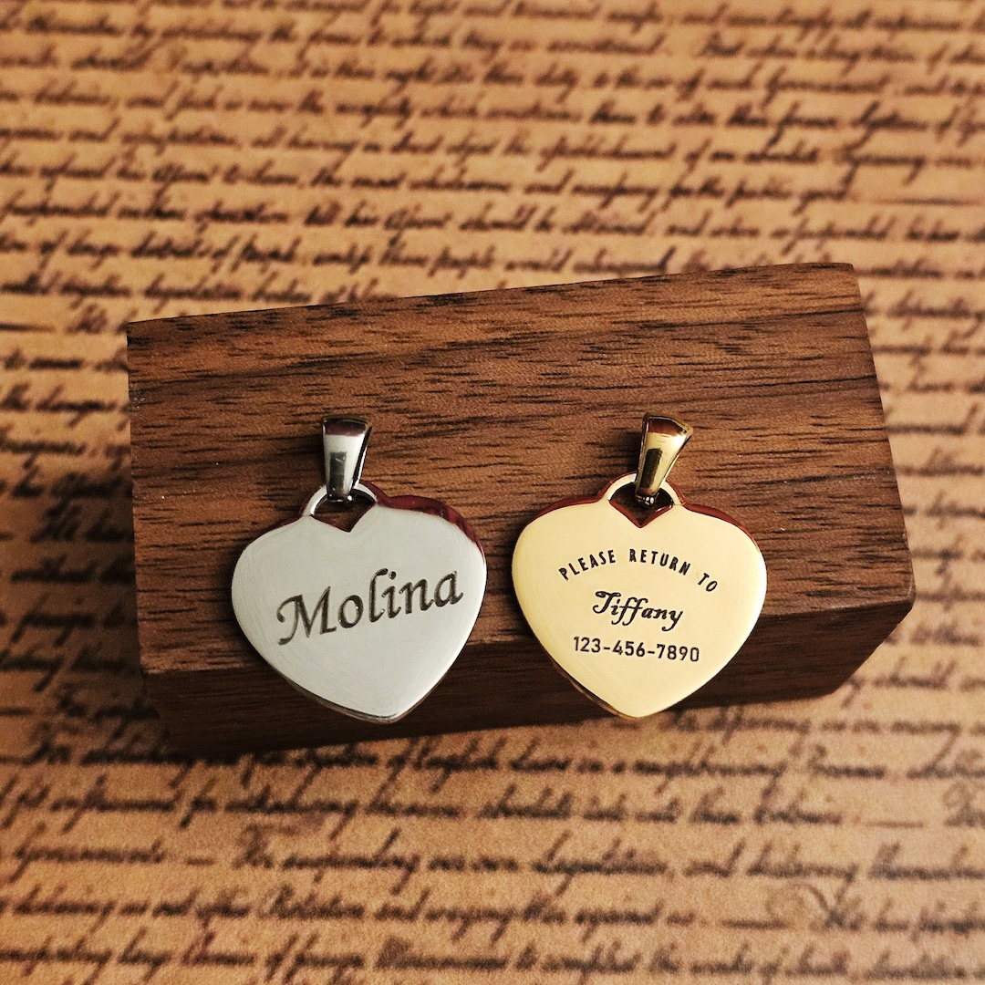 Heart Shaped Pet ID Tag Personalized Stainless Steel Heart Tag for Pet ...