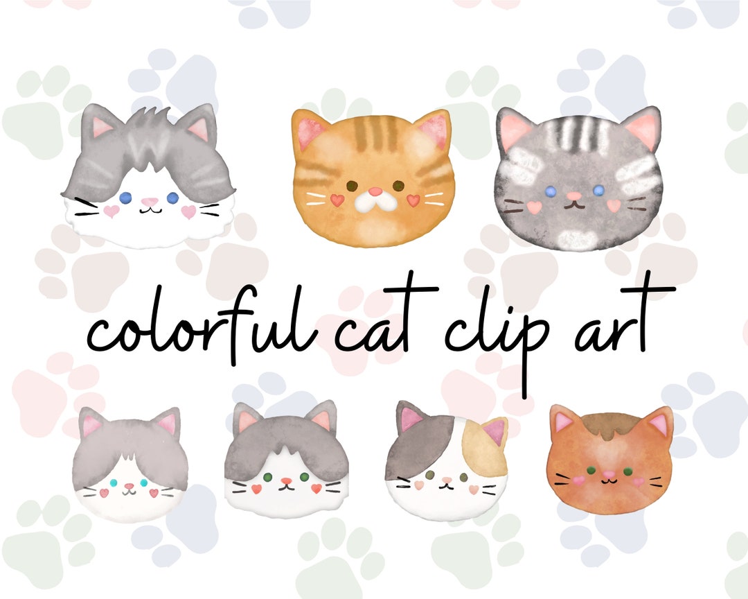 Fun and Adorable Digital Clip Art of 7 Colorful Cats for Immediate ...