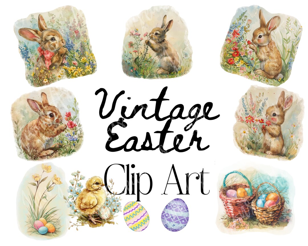 Charming and Adorable Vintage Style Easter Bundle of 10 Piece Clip Art ...