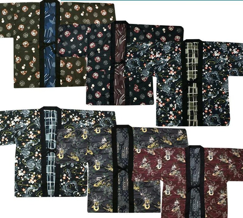 Japanese Hanten Jacket for Men Women, Padded Kimono Jacket, Reversible ...