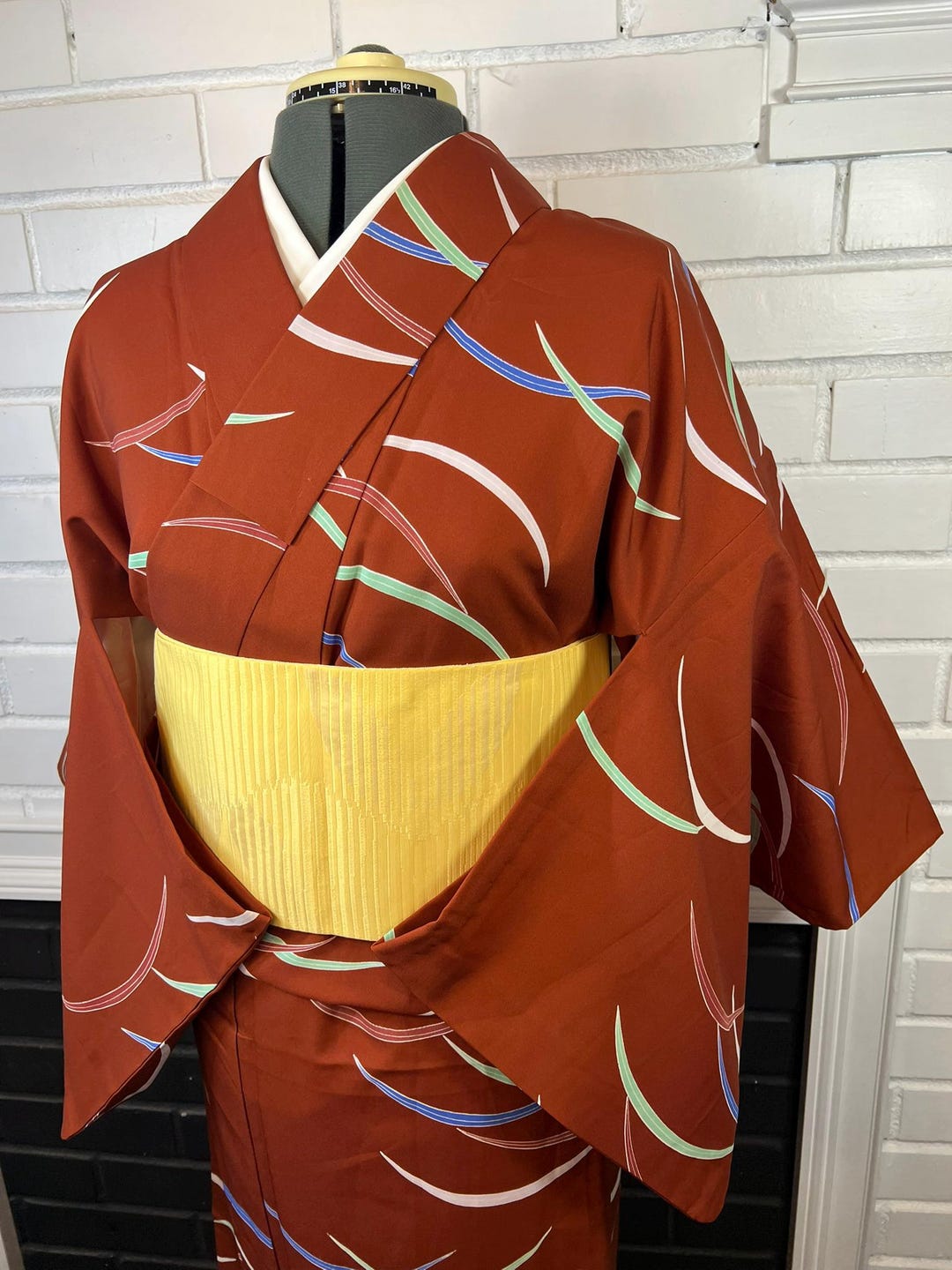 Japanese Vintage Hitoe Kimono: Rust Brown, Colorful Stripes, Washable ...