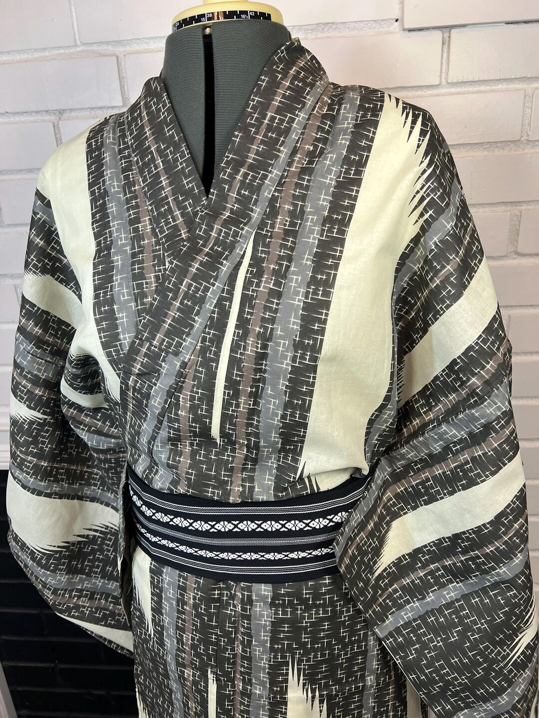 Japanese Men's YUKATA Full 3pc Set / Size: M-L, Traditional Yukata, Obi ...