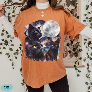 Vintage Black Cats Moon Shirt Comfort Colors Gift Funny Cat Tshirt Gift ...