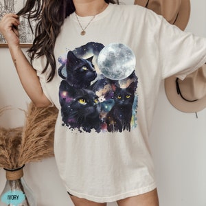 Vintage Black Cats Moon Shirt Comfort Colors Gift Funny Cat Tshirt Gift ...