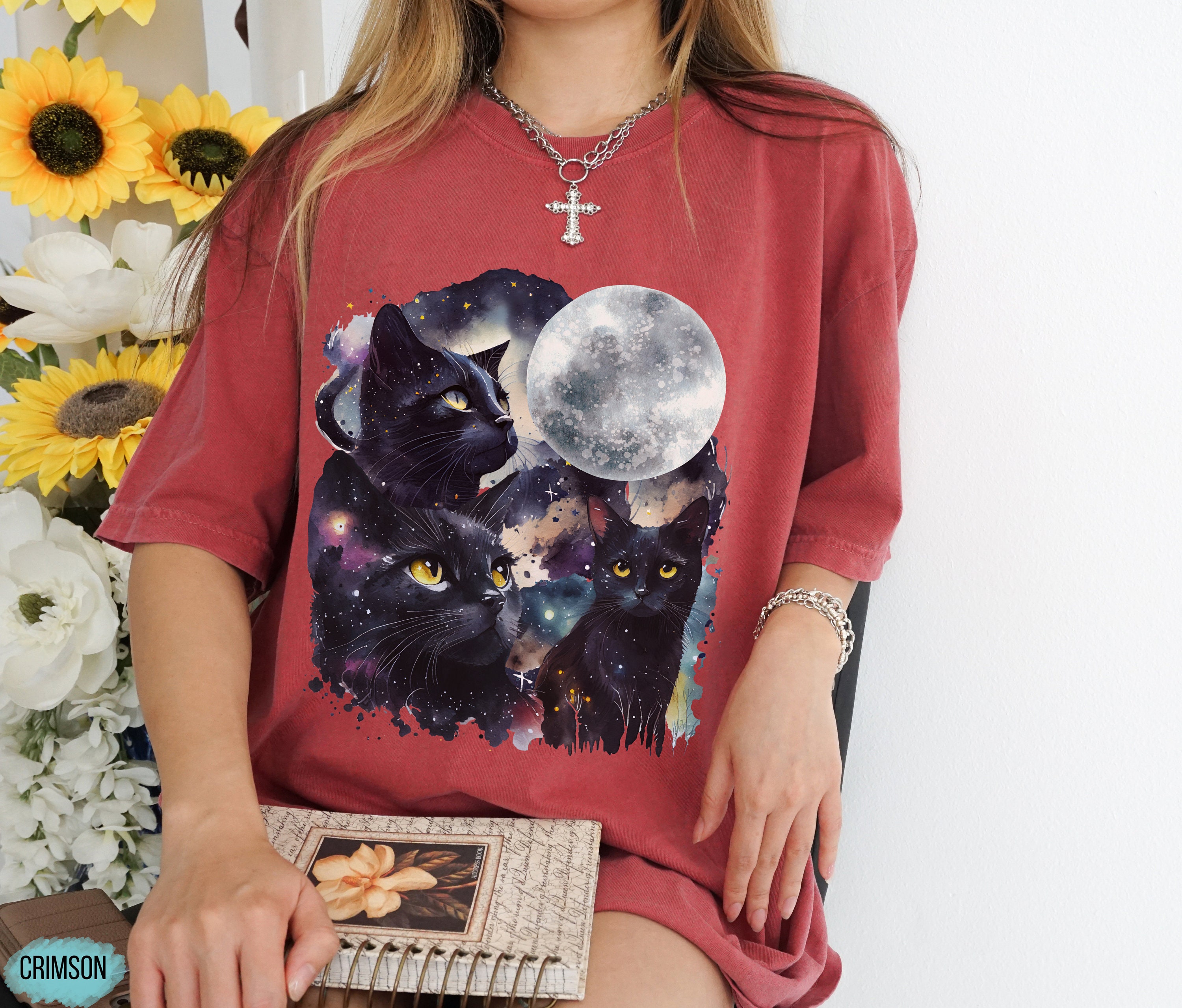 Vintage Black Cats Moon Shirt Comfort Colors Gift Funny Cat Tshirt Gift for Cat Lover Kitten ...