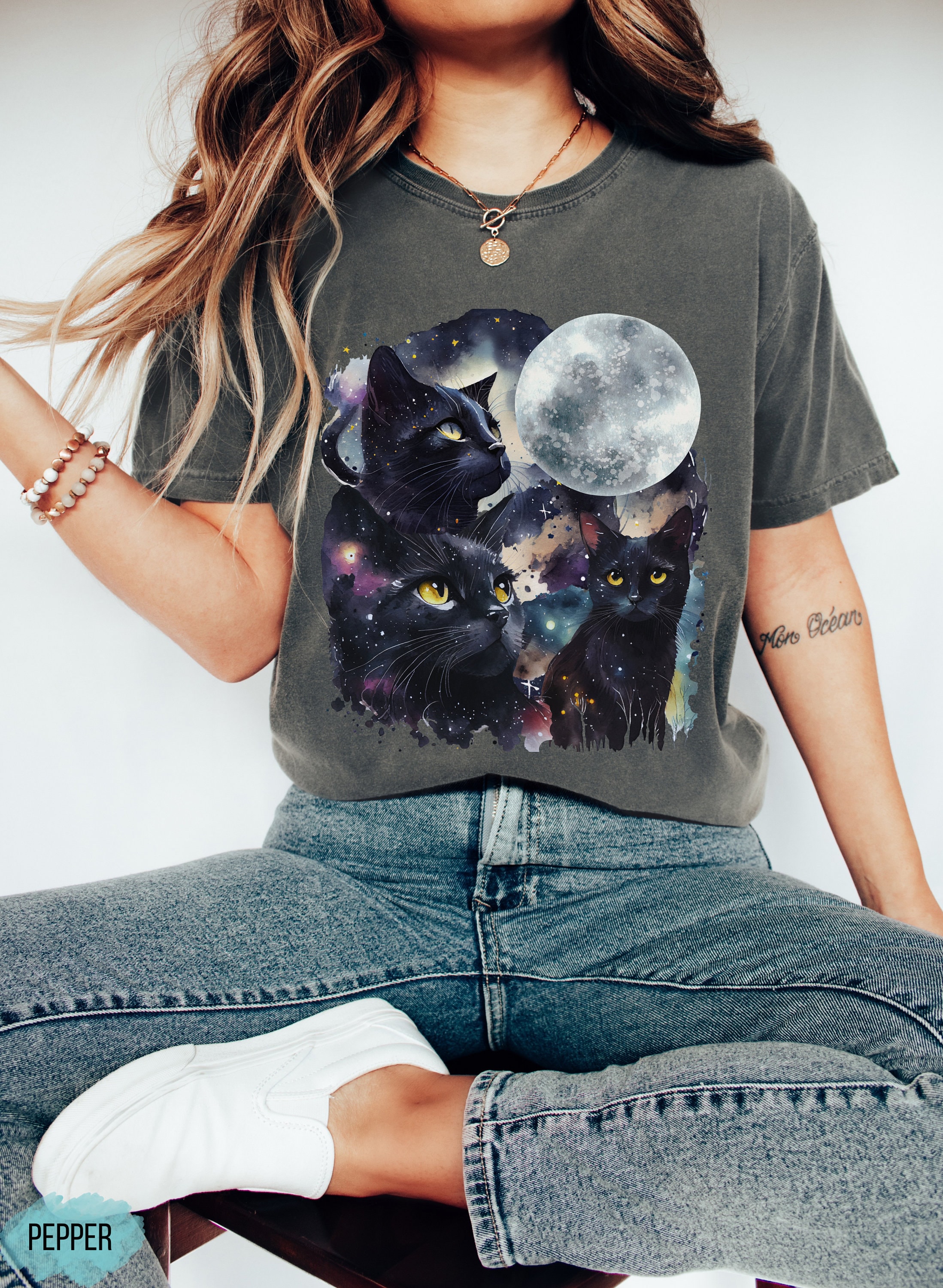 Vintage Black Cats Moon Shirt Comfort Colors Gift Funny Cat Tshirt Gift ...