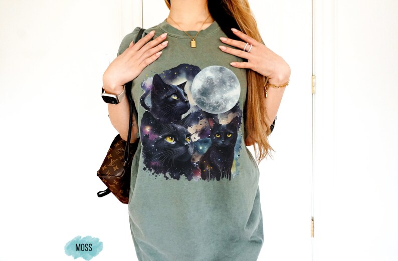 Vintage Black Cats Moon Shirt Comfort Colors Gift Funny Cat Tshirt Gift ...