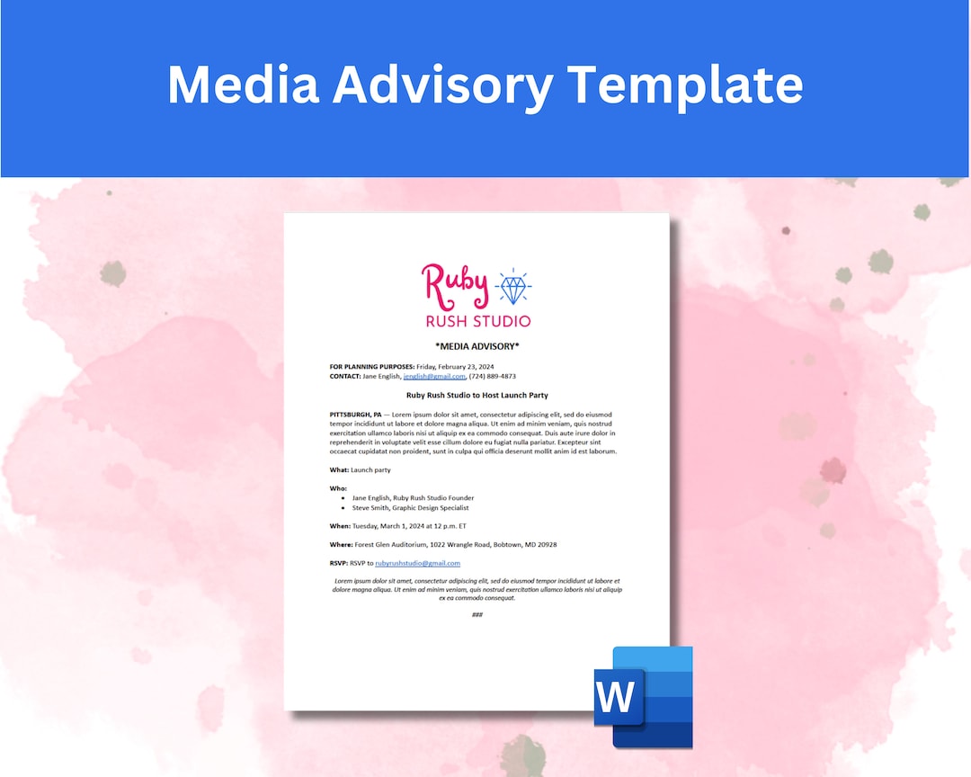 Media Advisory Template - Etsy