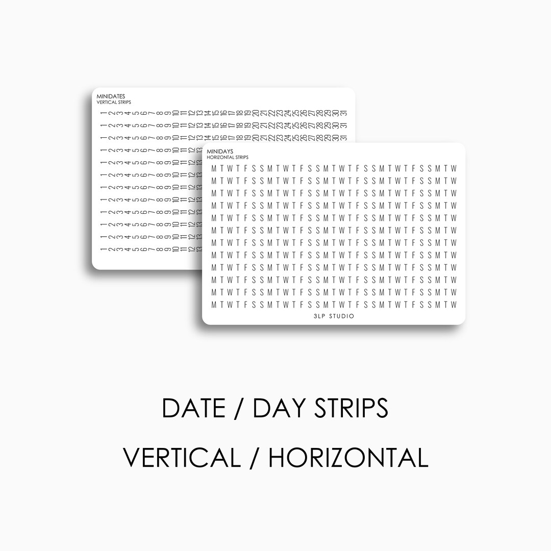 Mini Date or Day Strips | Clear Matte Strips | Dates | Days of the Week ...