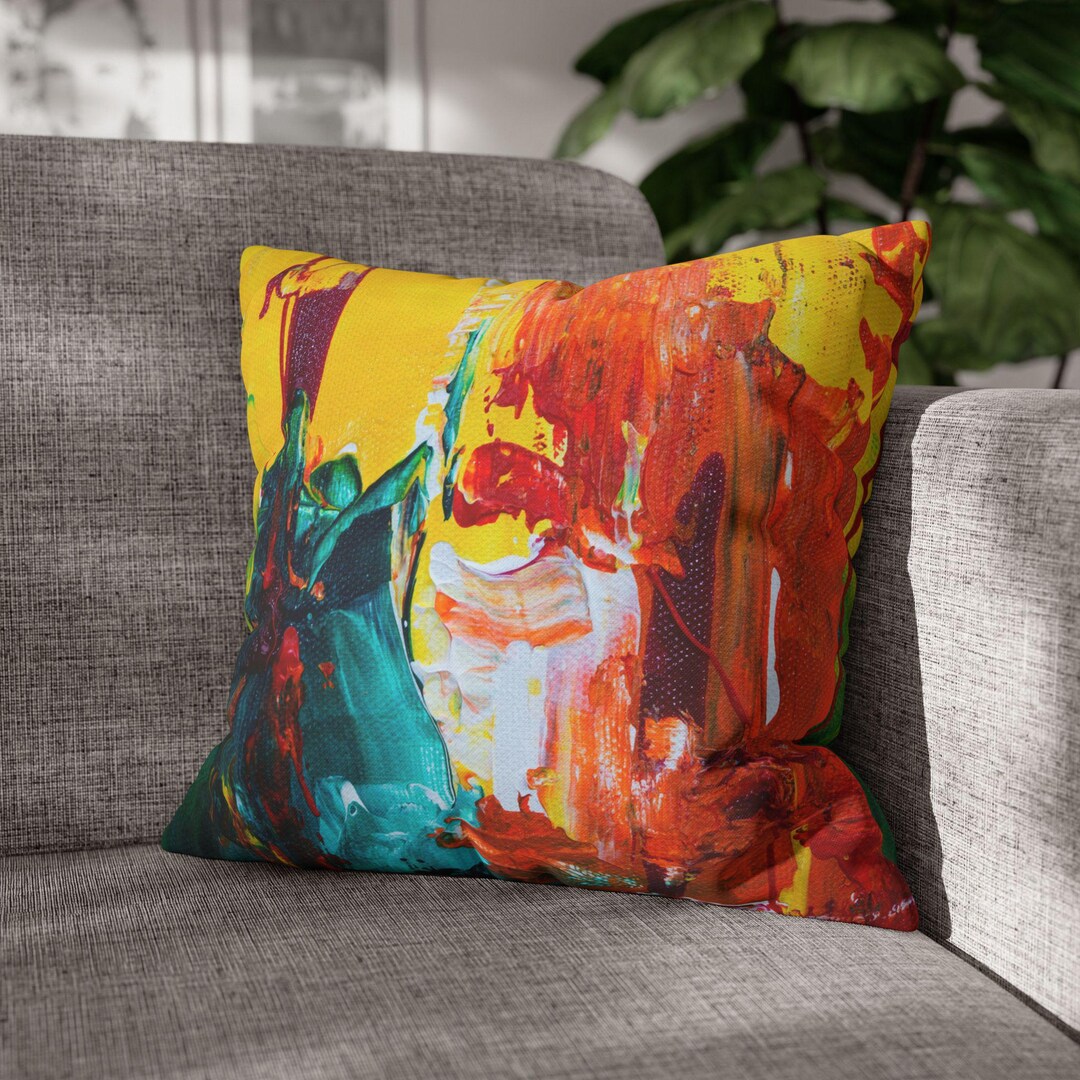 Primary Modern, Square Polyester Canvas Pillowcase With Concealed White ...
