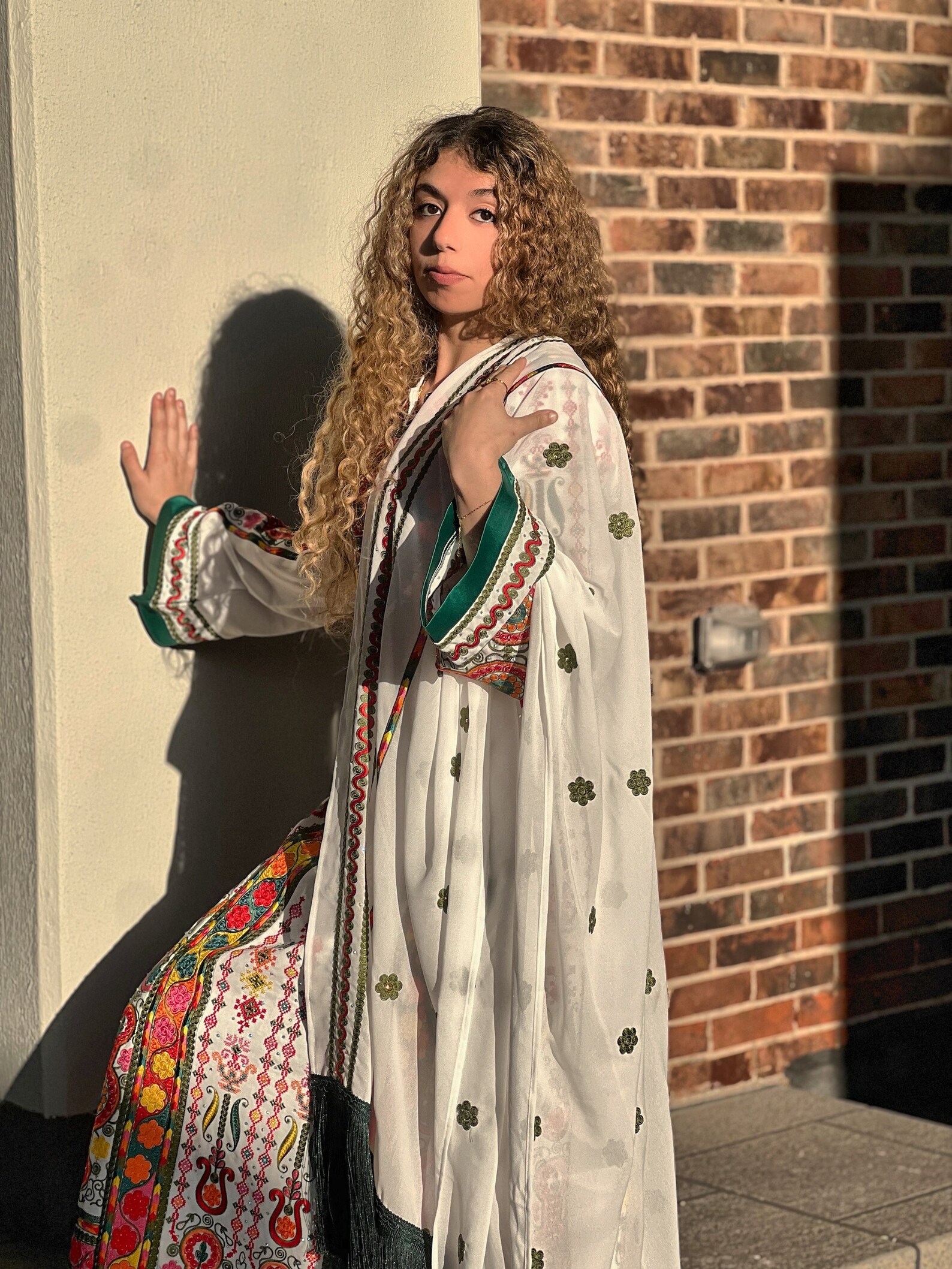 White Thobe With Yellow and Green Patterns and Matching Shall - Etsy