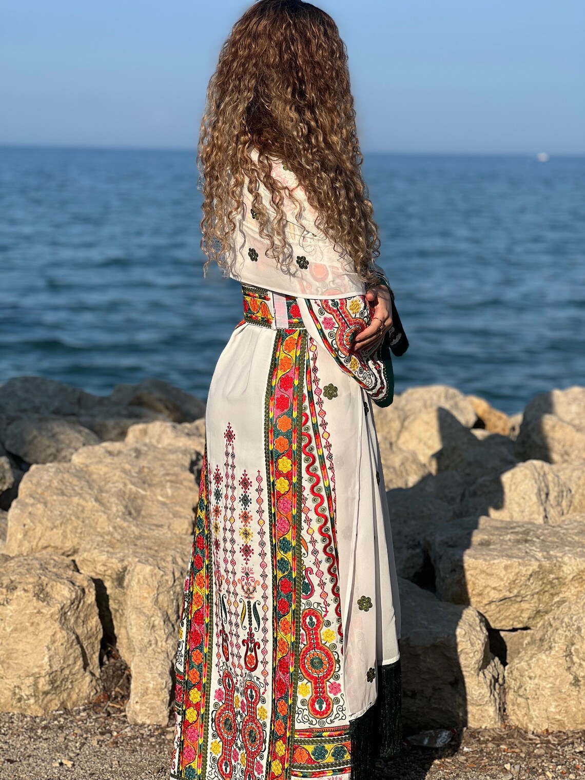 White Thobe With Yellow and Green Patterns and Matching Shall - Etsy