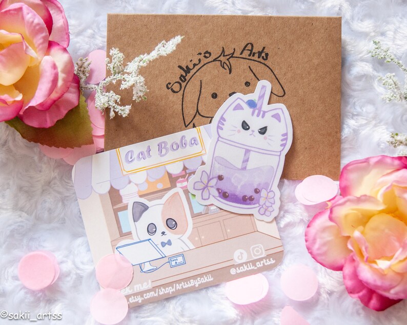Cat Boba Laminated Sticker Set- Cute Cat Shaped Cup With Bobas! - Etsy