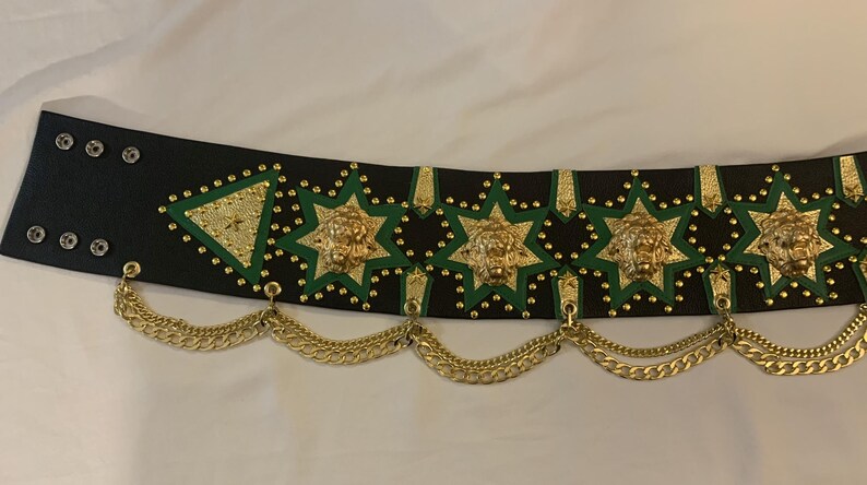 Elvis Fireworks Lion Belt Tribute Artist Stage Wear Black Green Gold ...