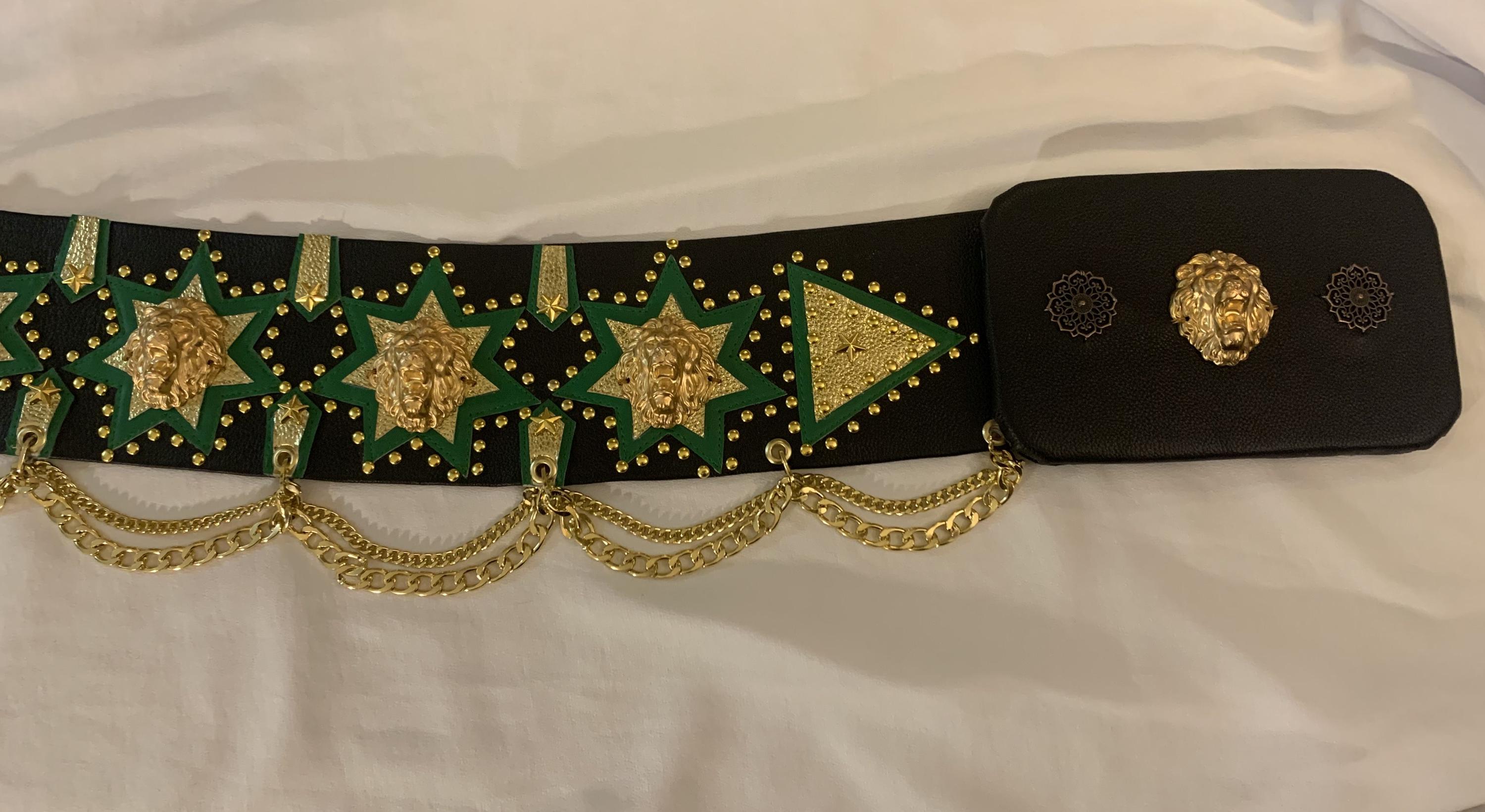 Elvis Fireworks Lion Belt Tribute Artist Stage Wear Black Green Gold ...