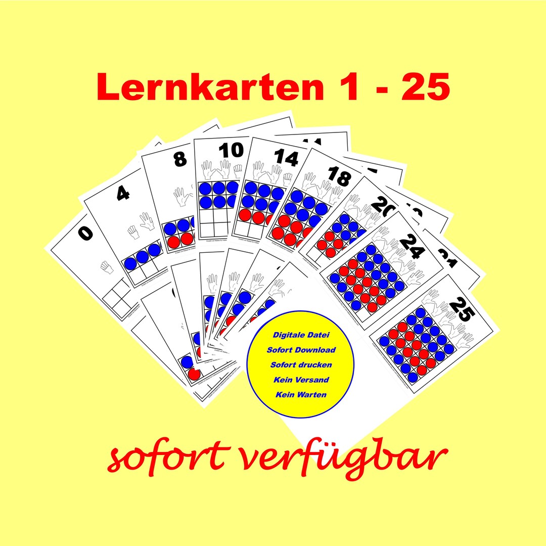 Learning Cards Numbers 1-25 Tens Twenties Frames Counting Visualizing ...