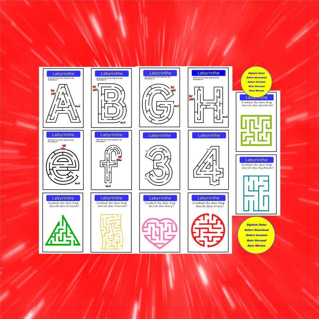 Alphabet Labyrinths Letters Geometry Numbers Preschool Concentration ...