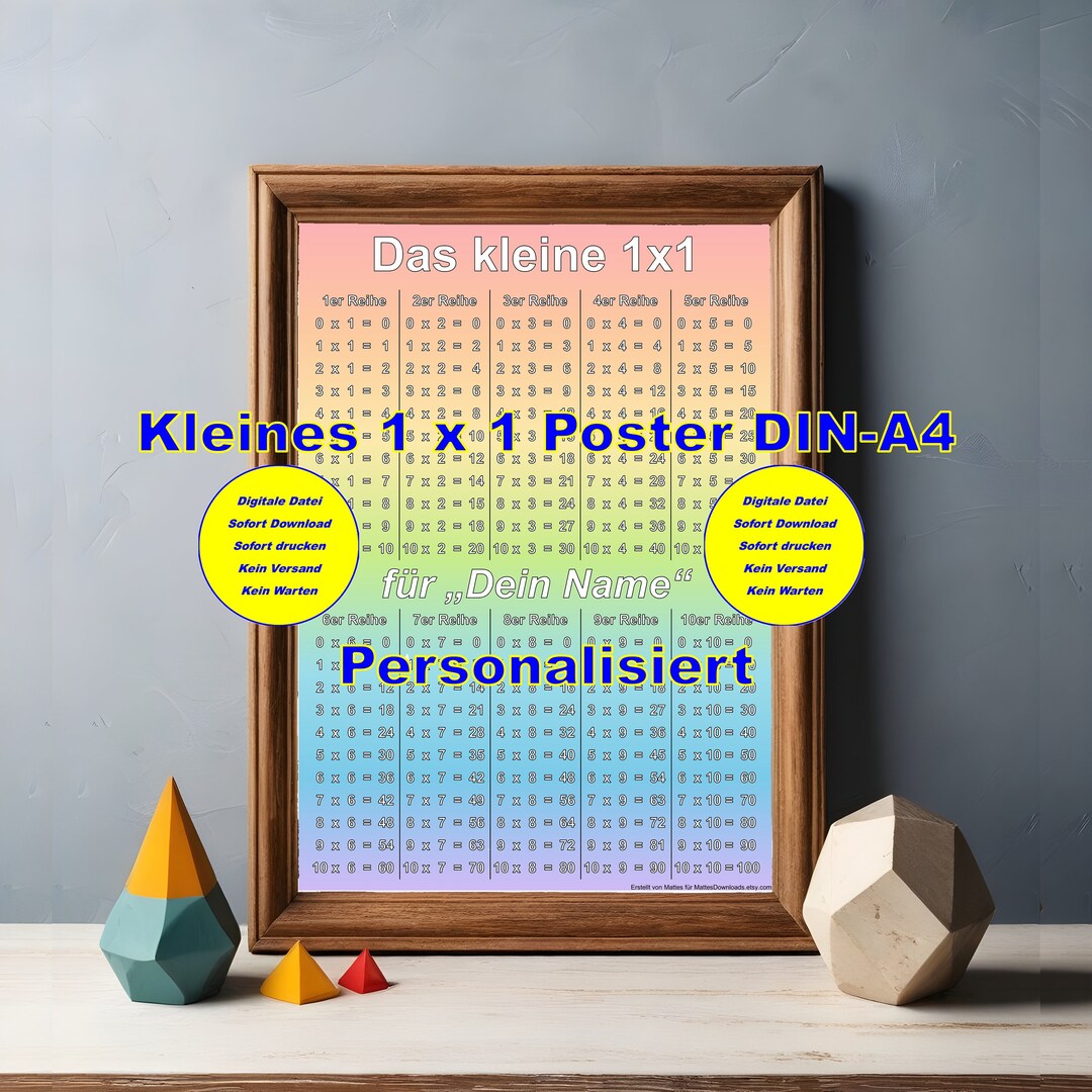 Small Multiplication Table Small 1x1 DIN A4 Poster Multiplication ...