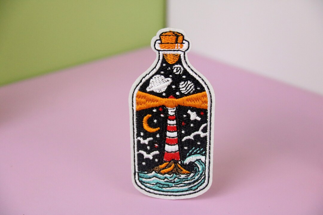 Lighthouse in the Bottle Patch, Iron on Patch, Embroidered Patch ...