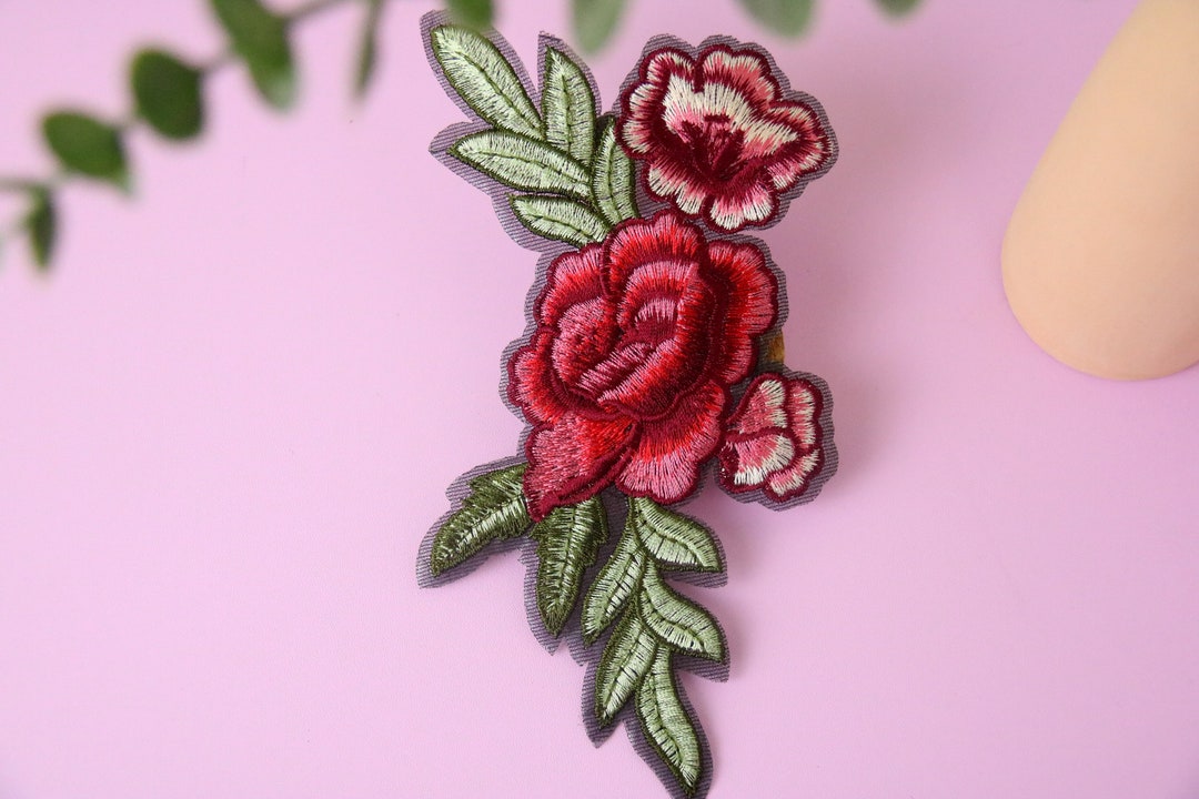 Gorgeous Rose Flower Patch, Red Flower, Iron on Patch, Embroidered ...