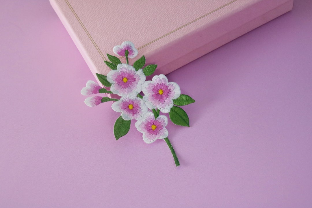 White Pink Plum Blossom Patch, Flower Patch, Iron on Patch, Embroidered ...
