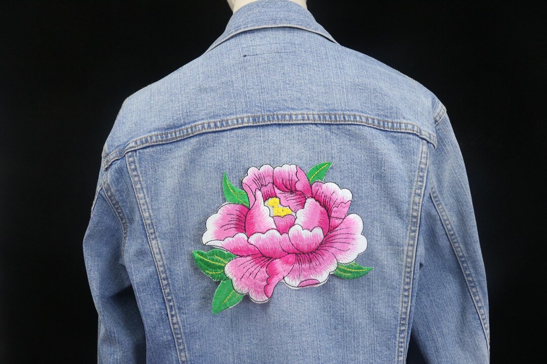 Large Pink Rose Patch, Peony Patch, Iron on Patch, Embroidered Patch ...
