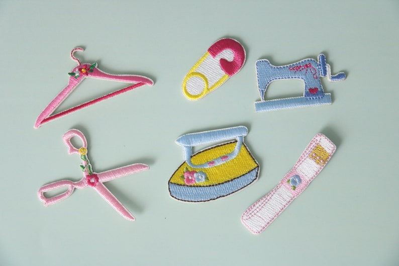 Set of 6 Sewing Craft Patch, Sewing Work Patch, Scissor, Hanger, Iron ...