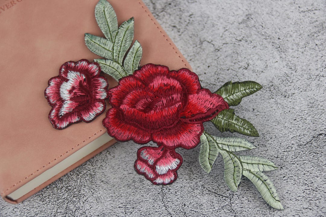 Gorgeous Rose Flower Patch, Red Flower, Iron on Patch, Embroidered ...