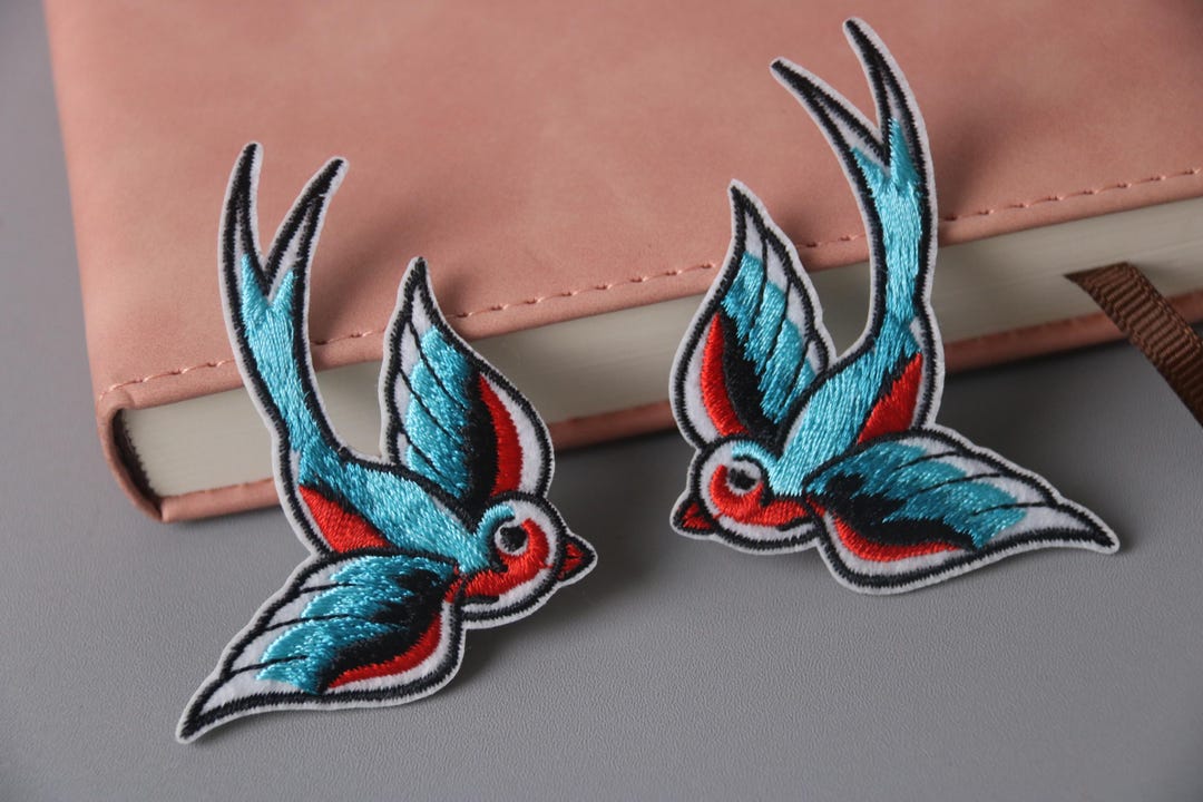 A Pair of Cute Swallows Patches, Bird Patch, Iron on Patch, Embroidered Patch, Applique, Patch ...