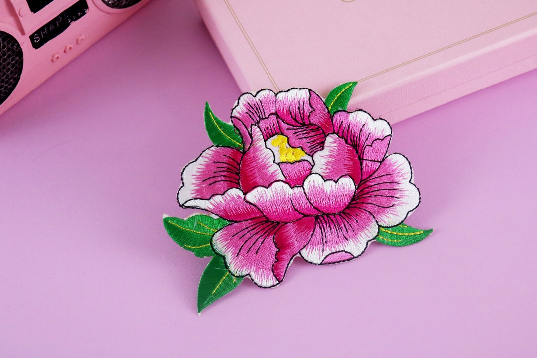 Peony Patch, Flower, Pink Rose, Iron on Patch, Embroidered Patch ...