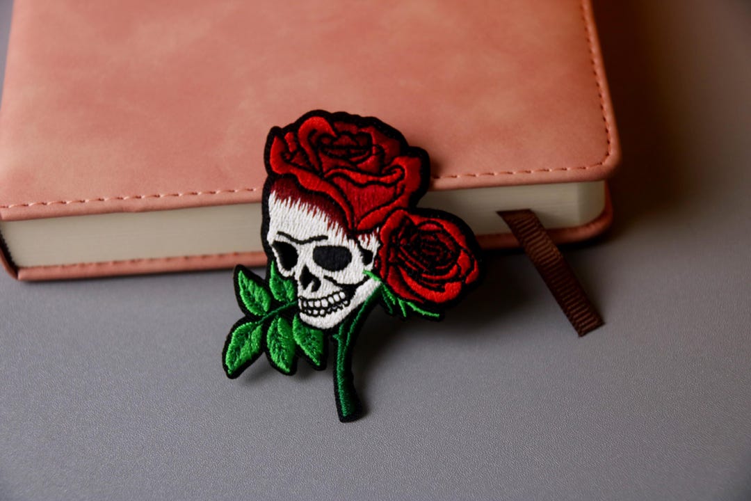 Rose on the Skull Patch, Skull Flower Patch, Iron on Patch, Embroidered ...