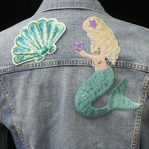 Large Sequined Mermaid Patch, Sea Shell Patch, Iron on Patch ...